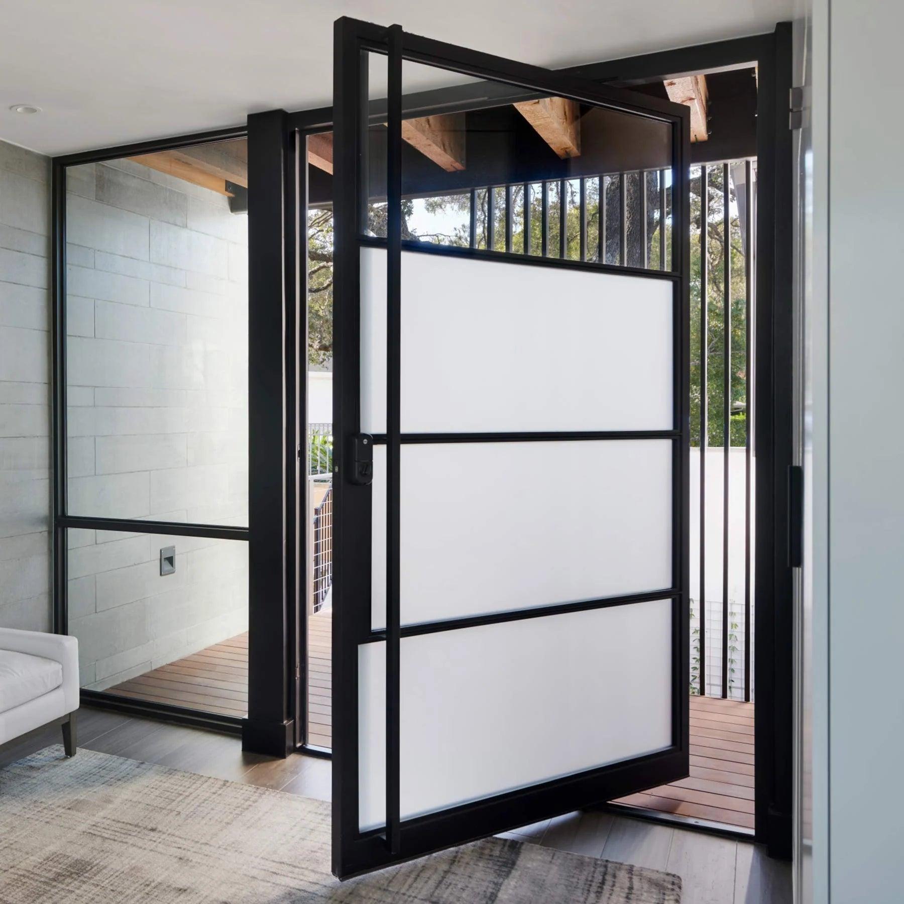 IWD Single Iron Pivot Door CID-PV029 Clear and Frosted Glass Privacy