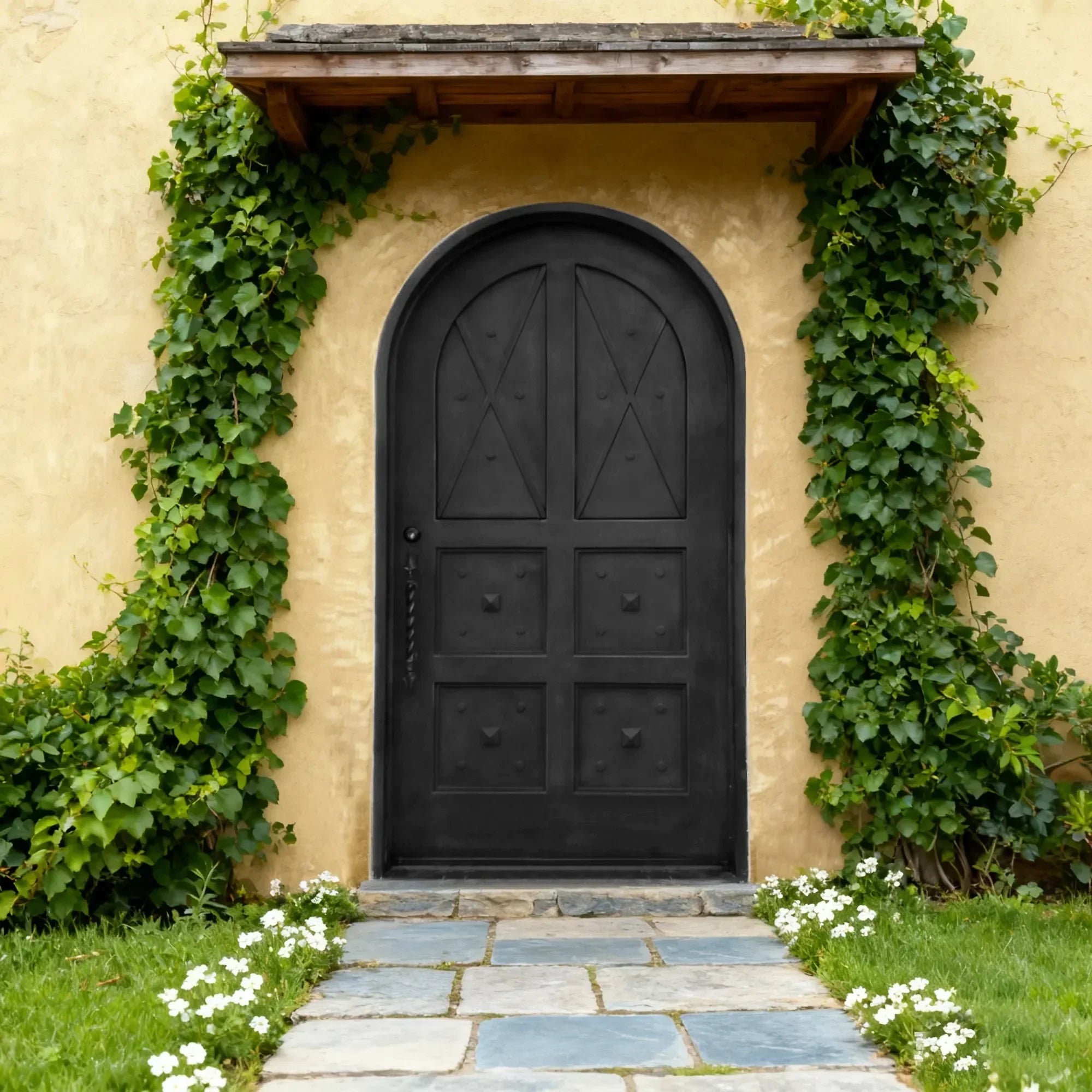 IWD Entry Single Iron Door Custom Design Manor Estate Style Round Top