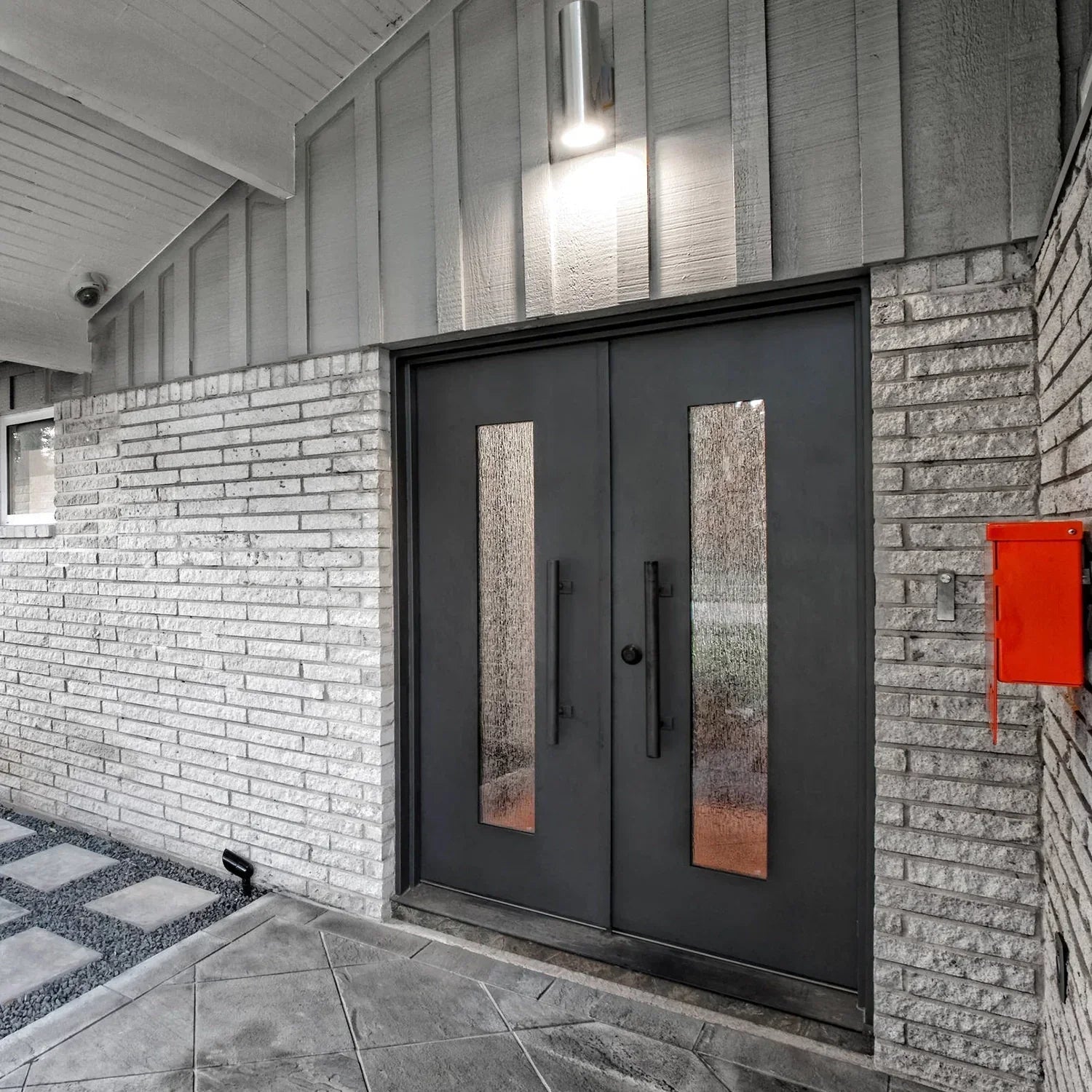 IWD Custom Double Iron Door Solid Panel CID-132 Rain Glass