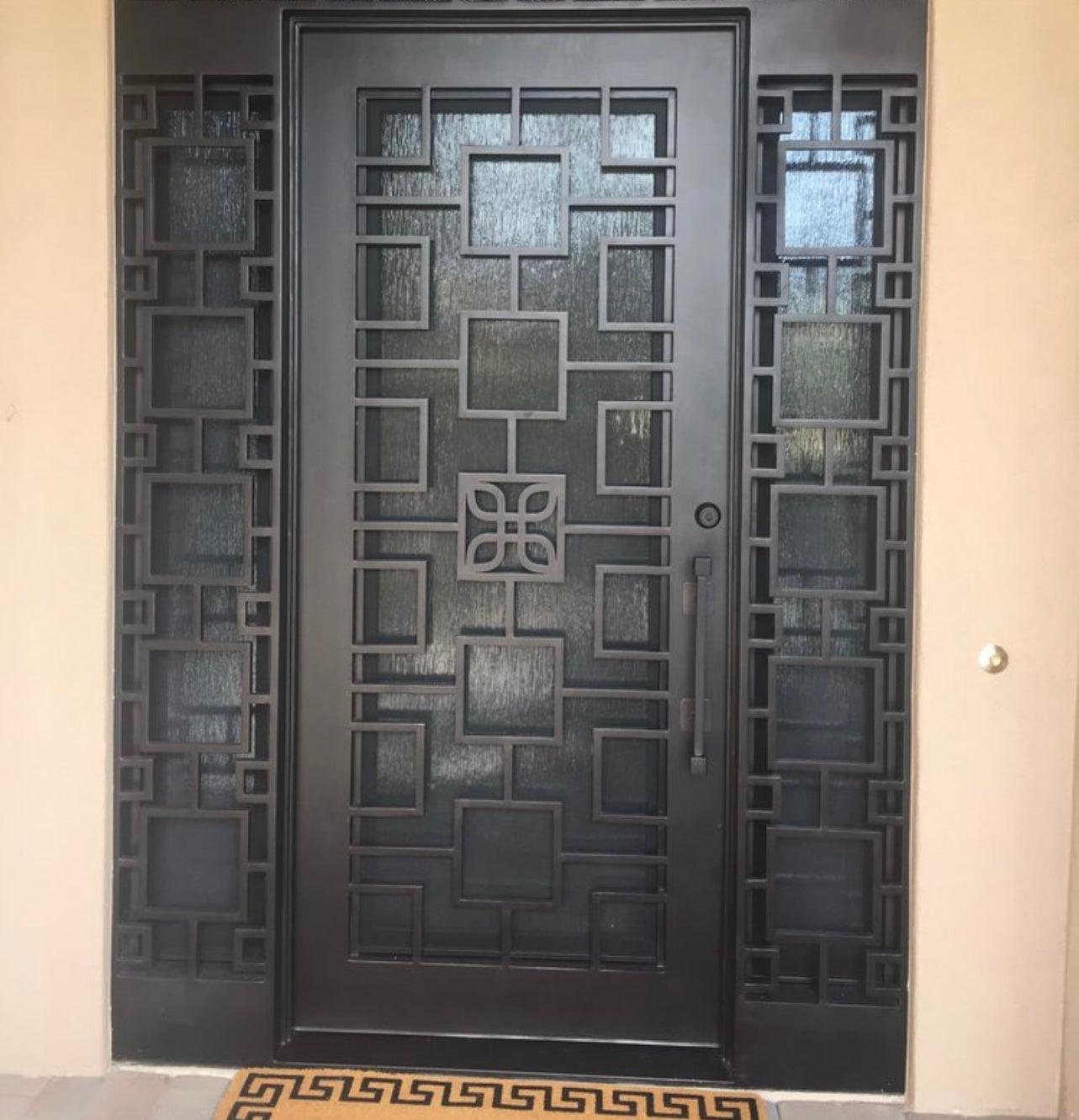 Custom Iron Wrought Exterior Double Door Pre-hung With Sidelights