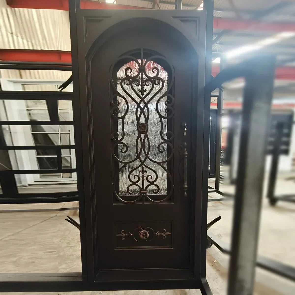 In-Stock Iron Wrought Single Door CID-121 Clear Glass Square Top Eyebr