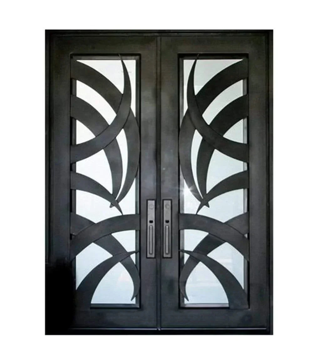 Custom Modern Design Wrought Iron Dual Door Curve Design Square Top