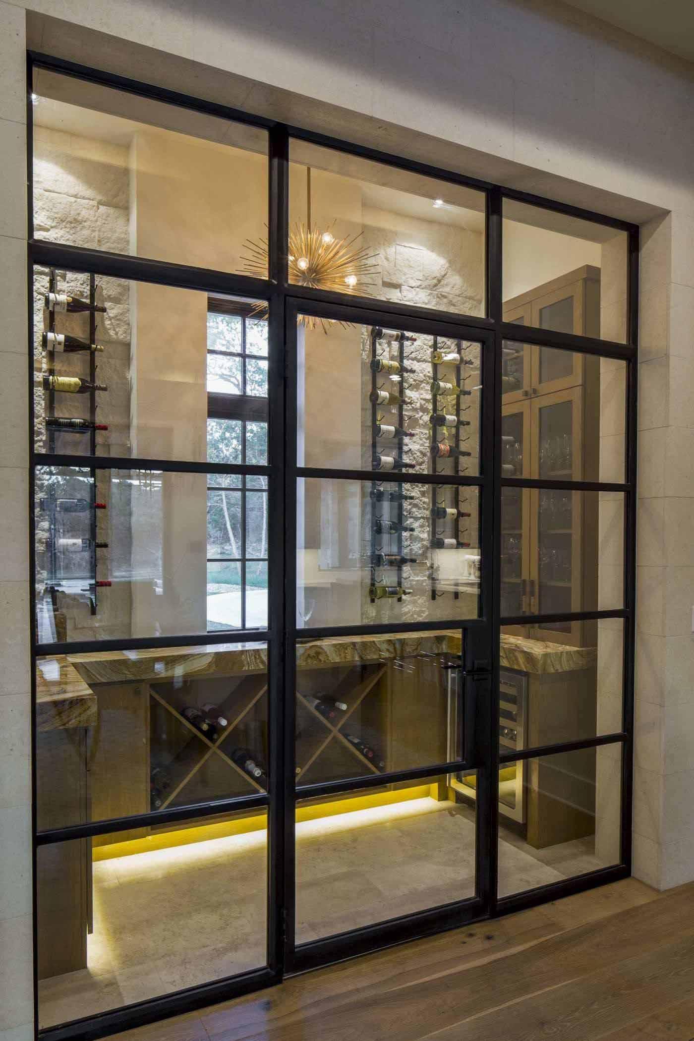 Custom Wine Closet Metal Glass Single door Square Transom 4-Lite Panel