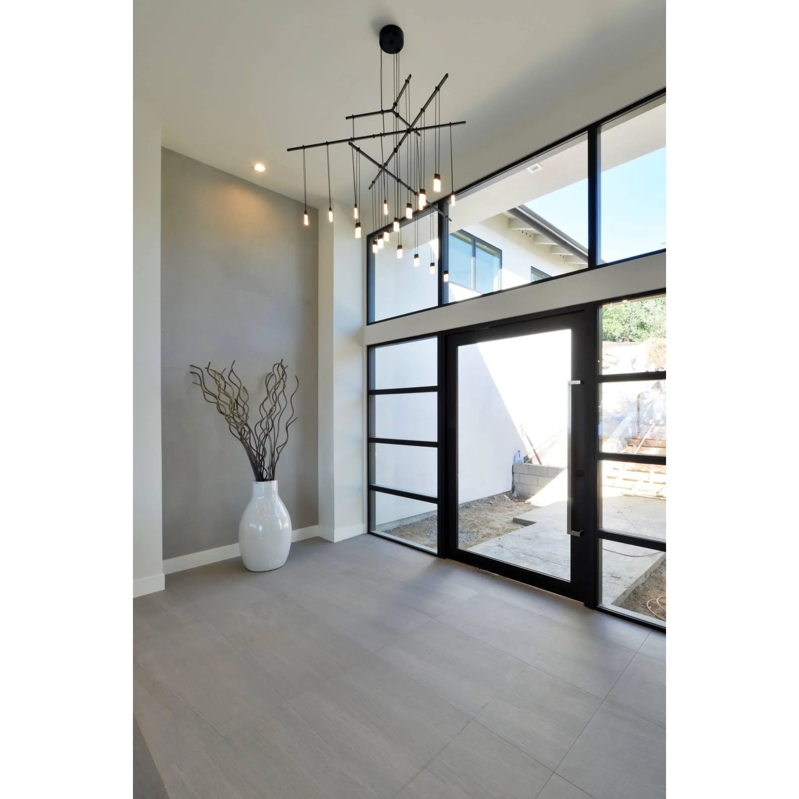 IWD Iron Pivot Hinged Door 1-Lite Square Transom Double Sidelights