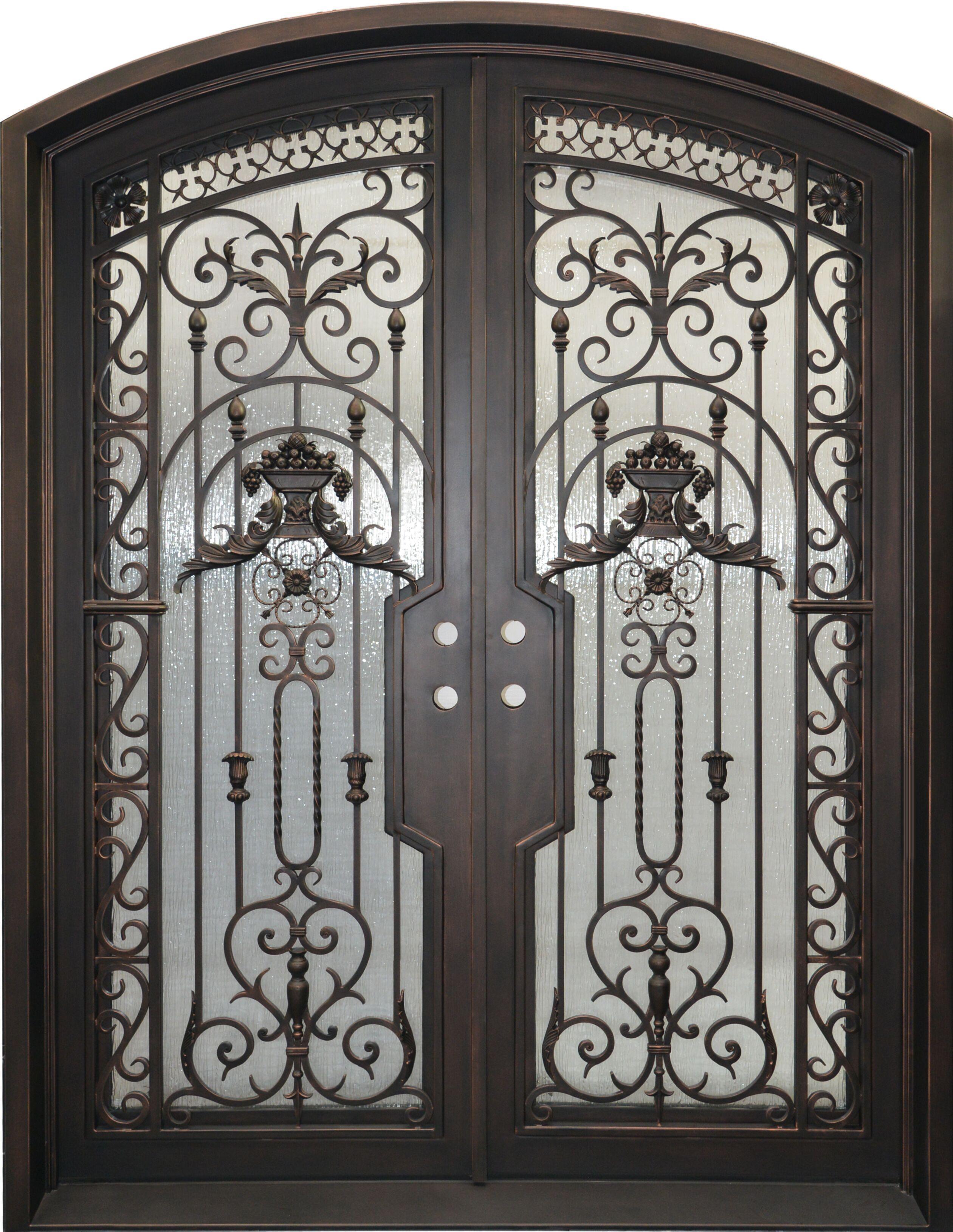 Custom Luxury Wrought Iron Double Entry Door Full Panel Operable Glass