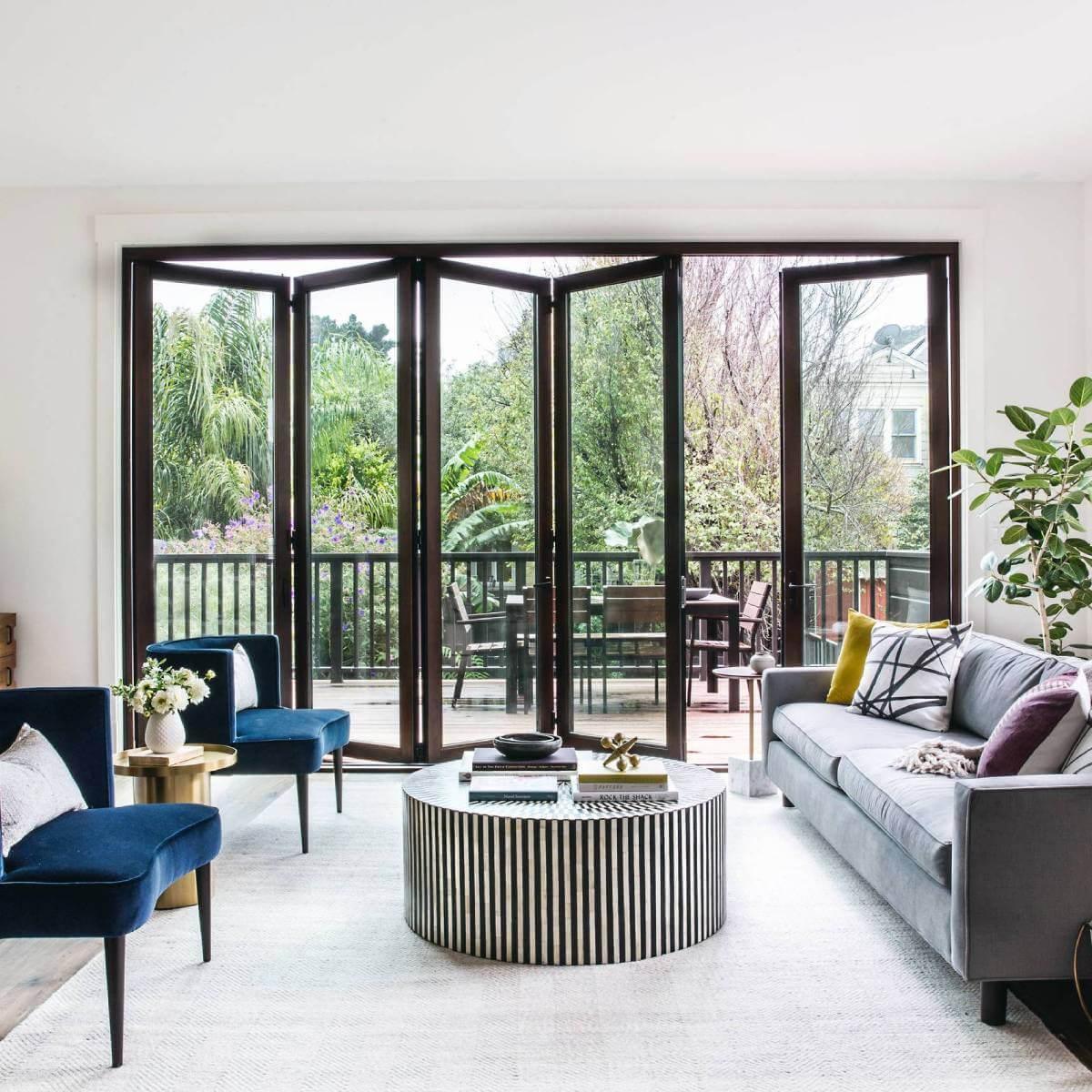 Contemporary Steel Bifold Door 5-Panel Configuration 1-Lite Design