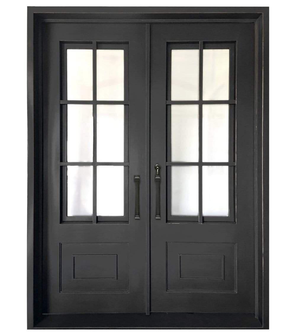 Custom Wrought Iron Double Front Entry Door Classic Grid Square Top