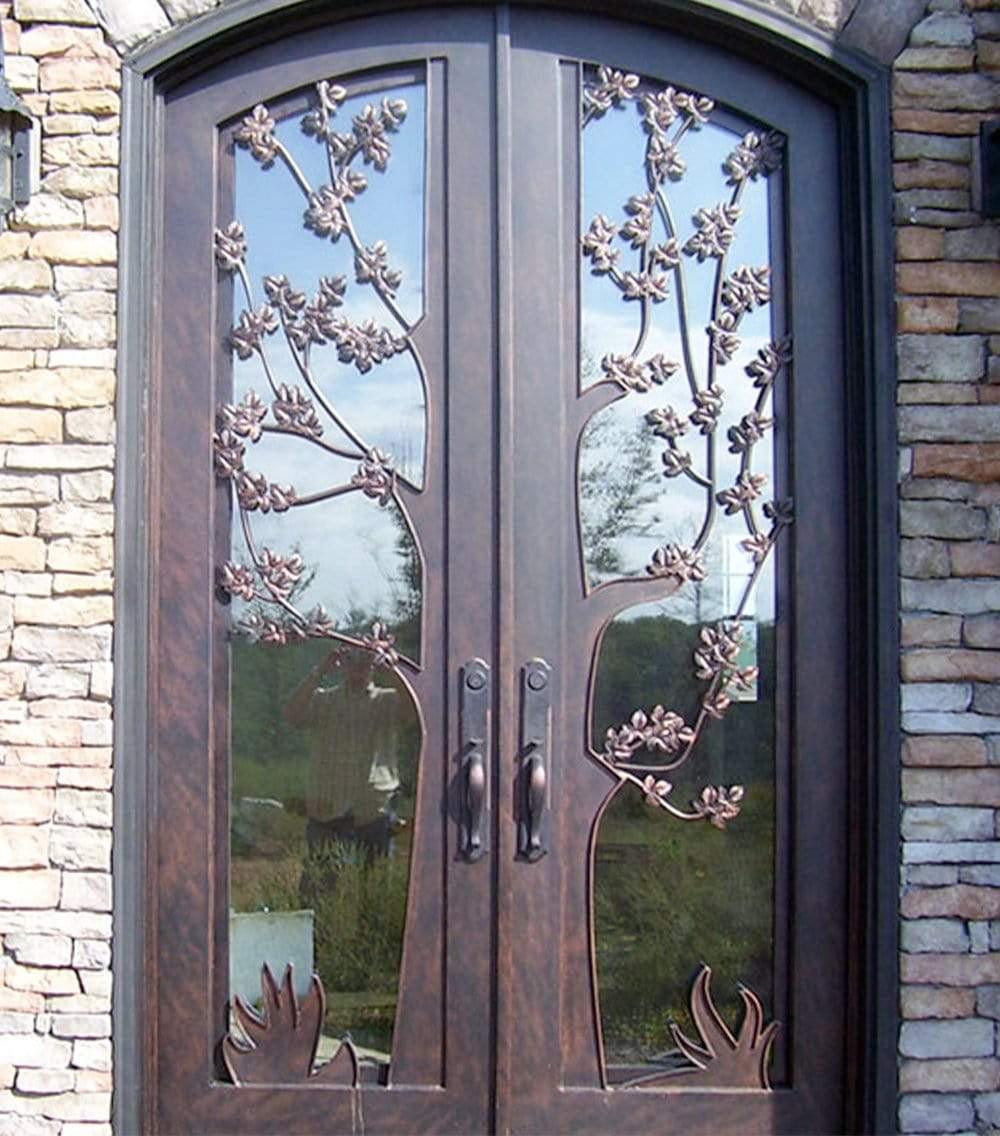 Custom Wrought Iron Double Entry Door Beautiful Flowery Pattern
