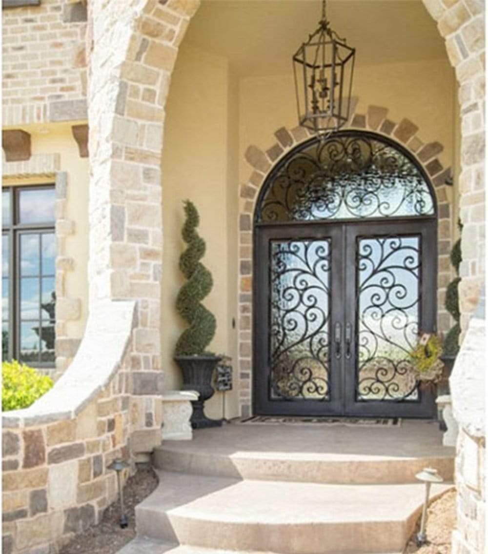Custom Thermal Break Wrought Iron Double Entry Door Round Transom