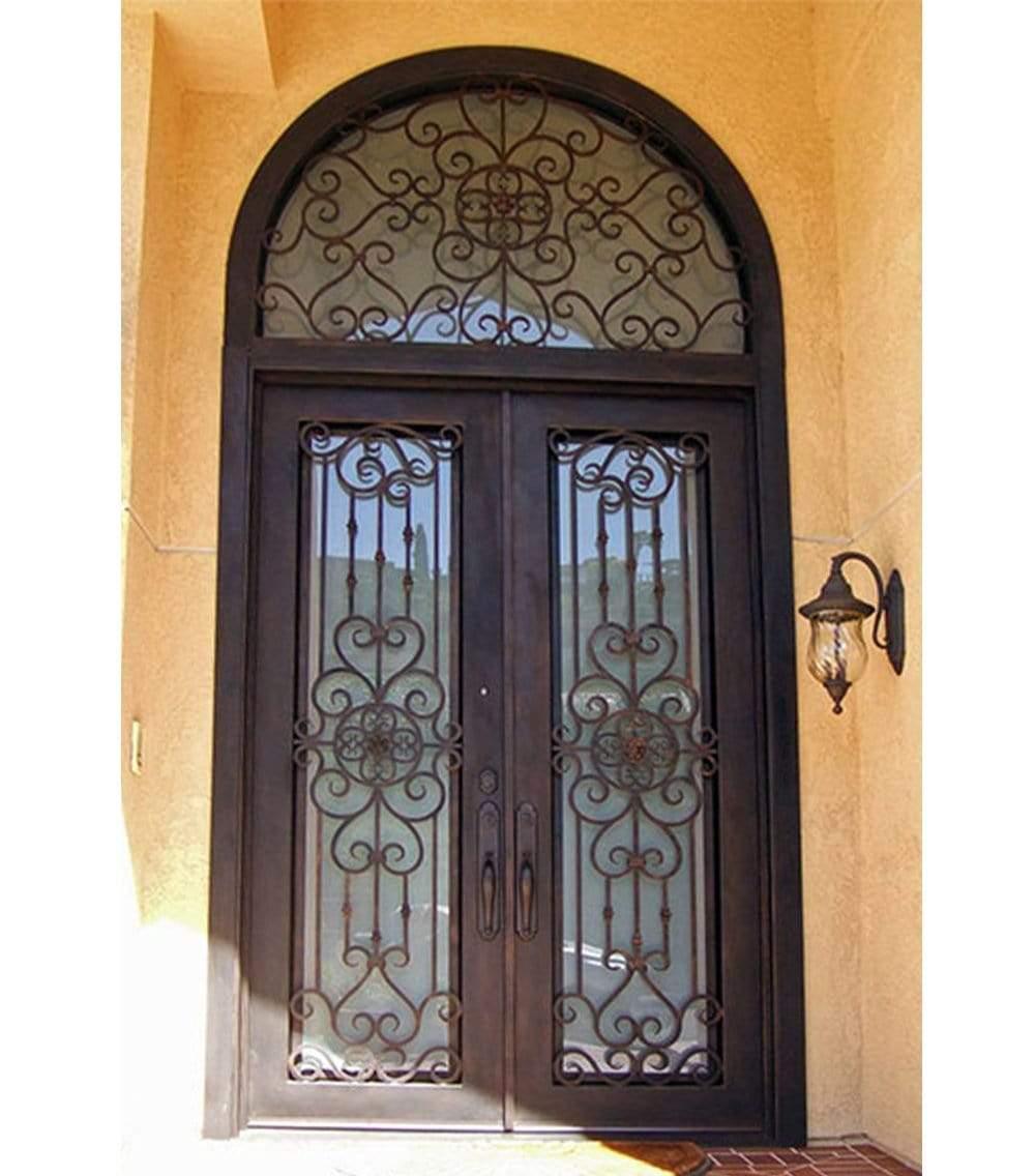 Custom Thermal Break Hand-forged Iron Double Entry Door Square Top